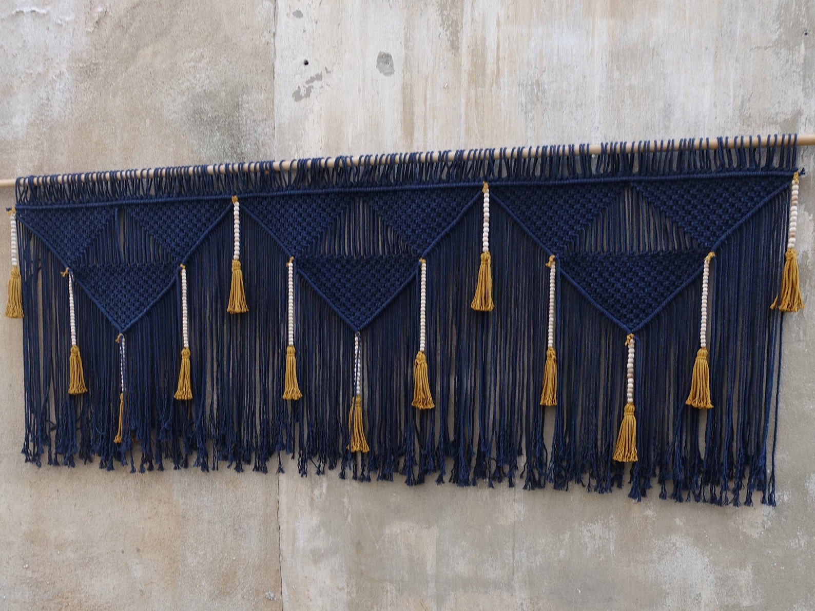 Navy Macrame King Size Home Decor With Mustard Tassels - Etsy UK