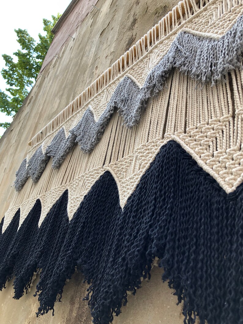 Black Gray macrame home decor wall hanging Bohemian curtain | Etsy