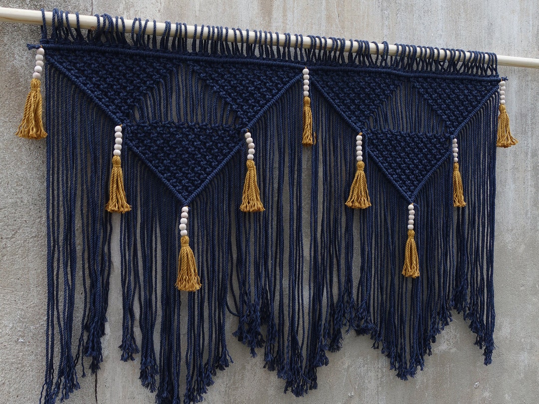 Navy Macrame Wall Hanging, Blue Home Decor - Etsy