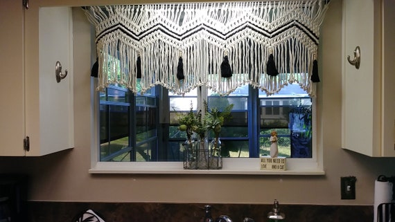 Macrame Window Valance With Black Strip - Etsy