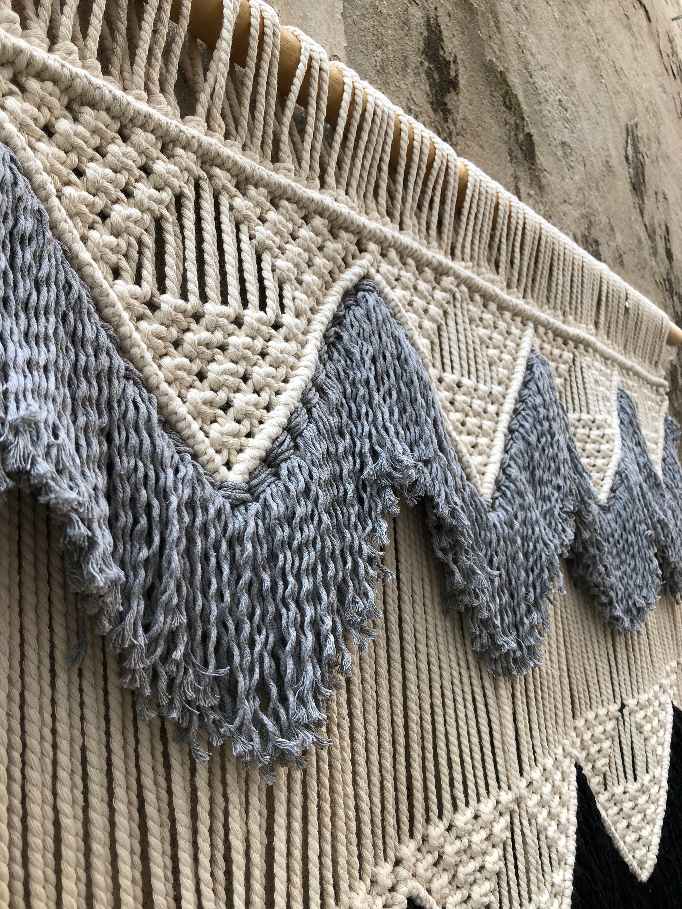 Black Gray Macrame Home Decor, Wall Hanging, Bohemian Curtain, Window ...