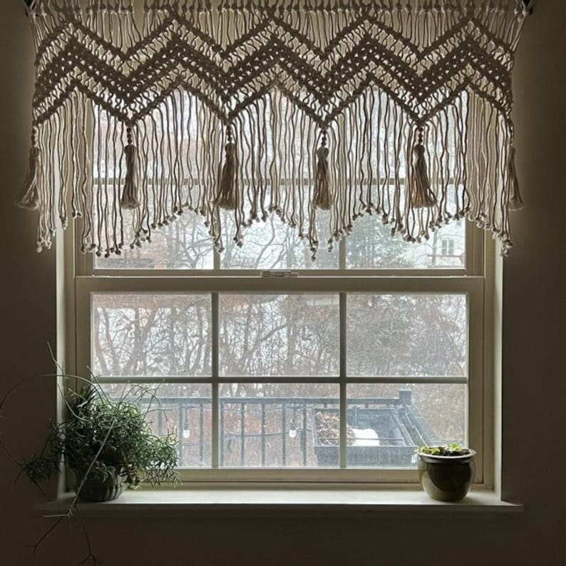Macrame Valances Two Tone Boho Window Curtain - Etsy