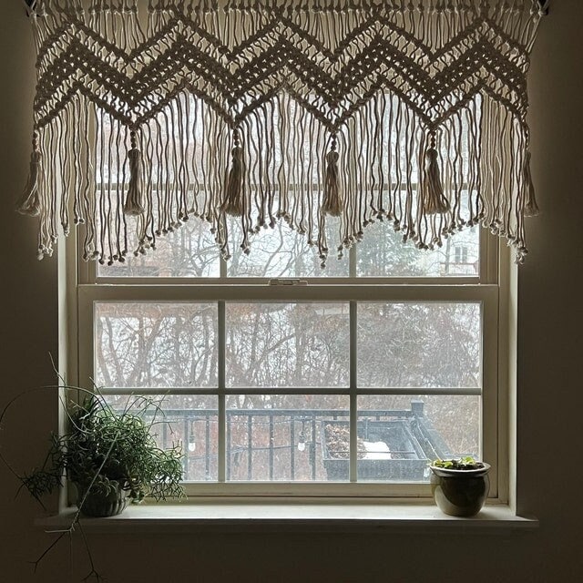 Macrame Valances Two Tone Boho Window Curtain - Etsy UK