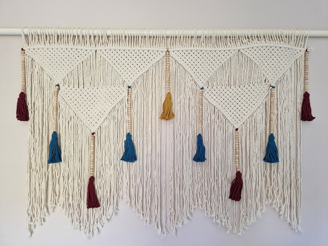 Colorful Wall Art, Rainbow Macrame Wall Hanging, Teal, Mustard, Maroon ...