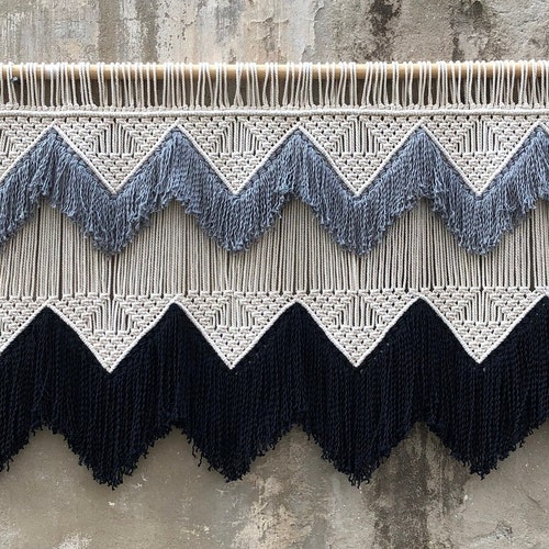 Black Gray Macrame Home Decor Wall Hanging Bohemian Curtain | Etsy