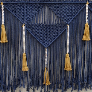 Navy Macrame King Size Home Decor With Mustard Tassels - Etsy