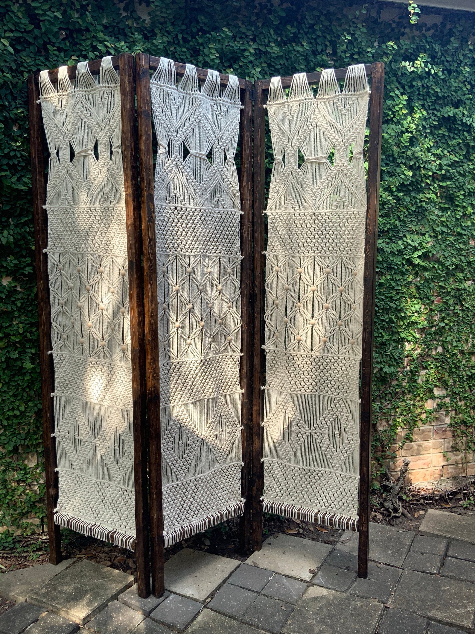 Macrame Folding Screen Curtain Panel: Sidelight Door Custom Sizes and ...