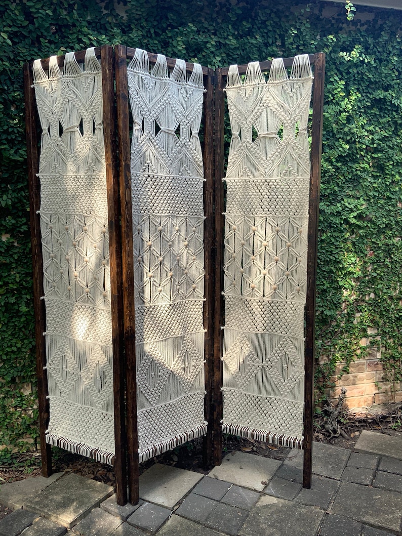 Macrame Folding Screen Curtain Panel: Sidelight Door Custom Sizes and ...