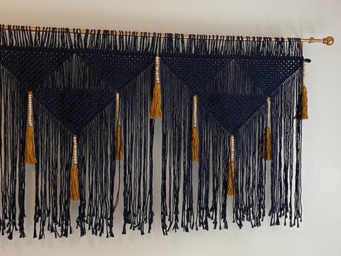 Navy Macrame King Size Home Decor With Mustard Tassels - Etsy