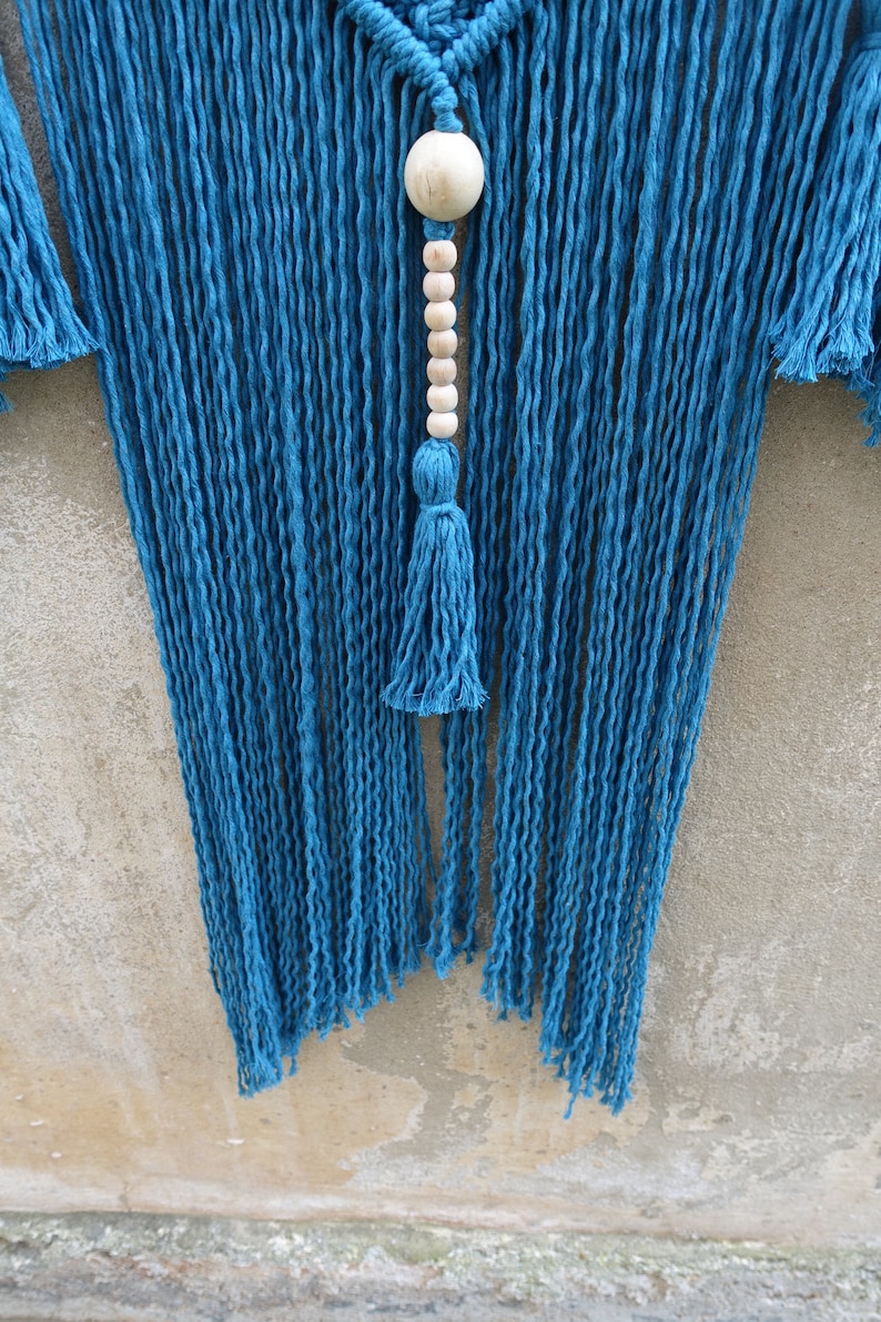 Blue Macrame Wall Hanging With Tassels and Wooden Beads | Etsy