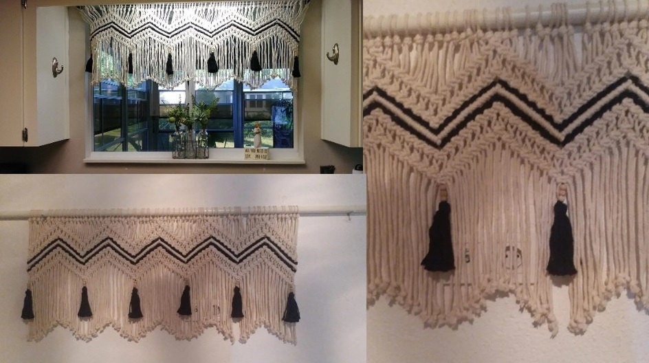 Macrame Valances Two Tone Boho Window Curtain - Etsy UK