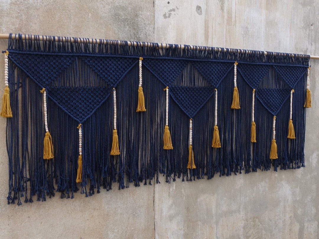Navy Macrame King Size Home Decor With Mustard Tassels - Etsy