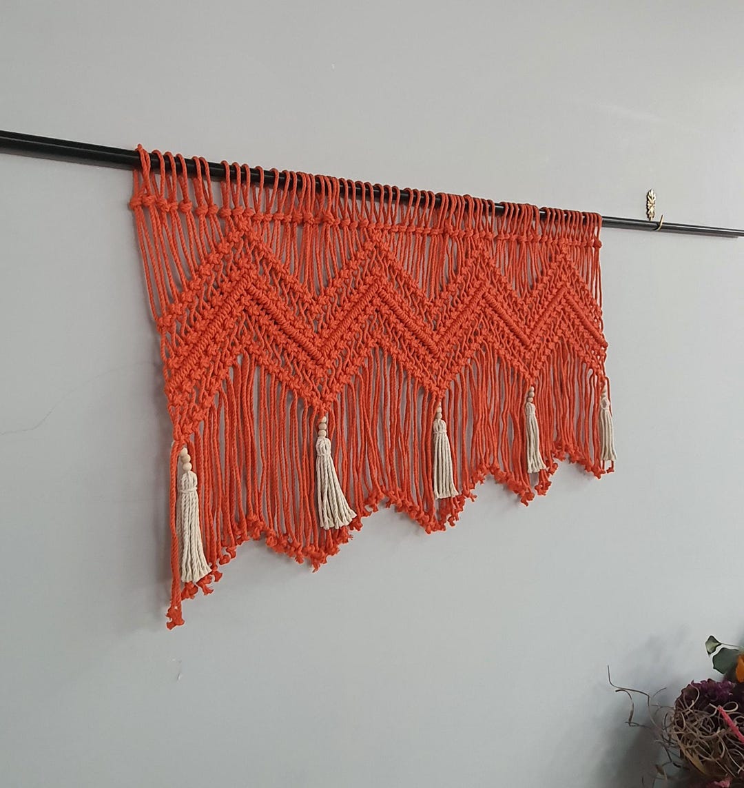 Orange Valance Nursery Macrame Decor, Bright Home Decor Kitchen Curtain ...