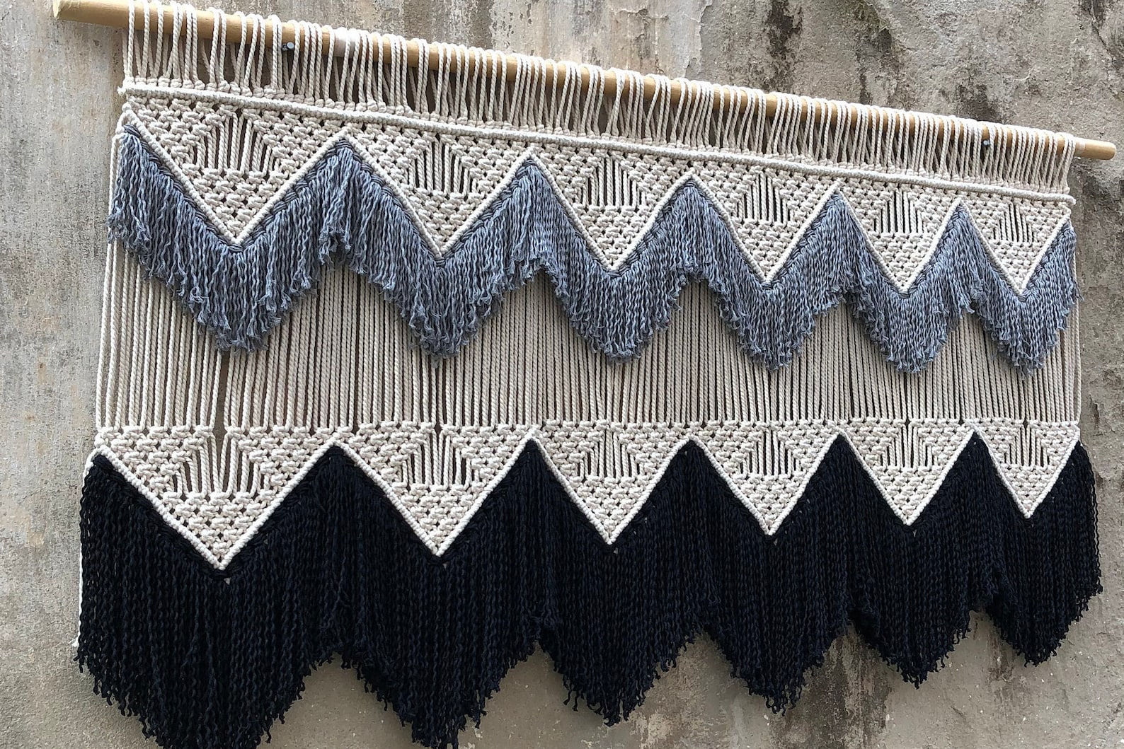 Black Gray Macrame Home Decor, Wall Hanging, Bohemian Curtain, Window ...