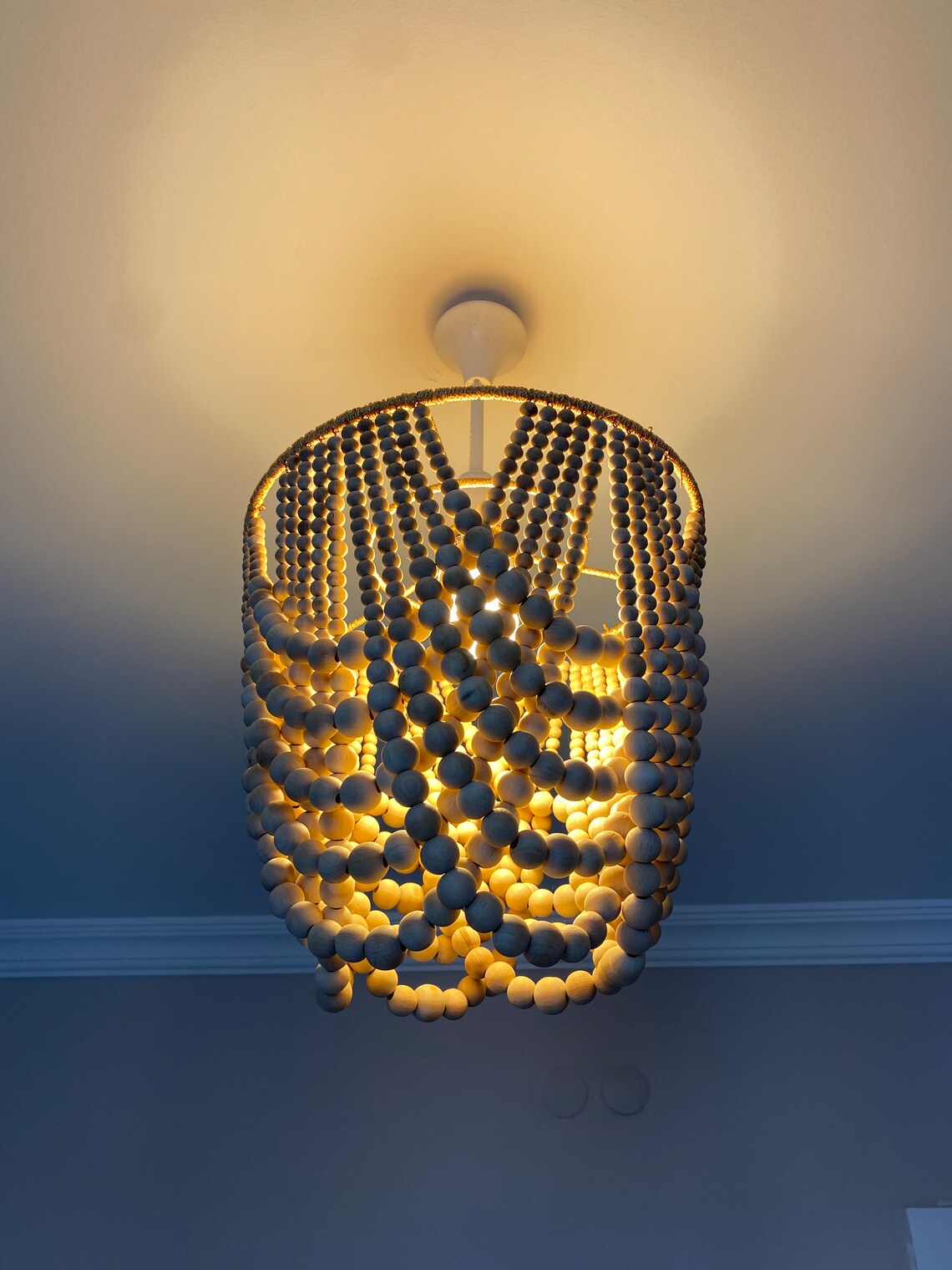 Wood Bead Chandelier: Neutral Home Decor Lampshade (12in) - Etsy