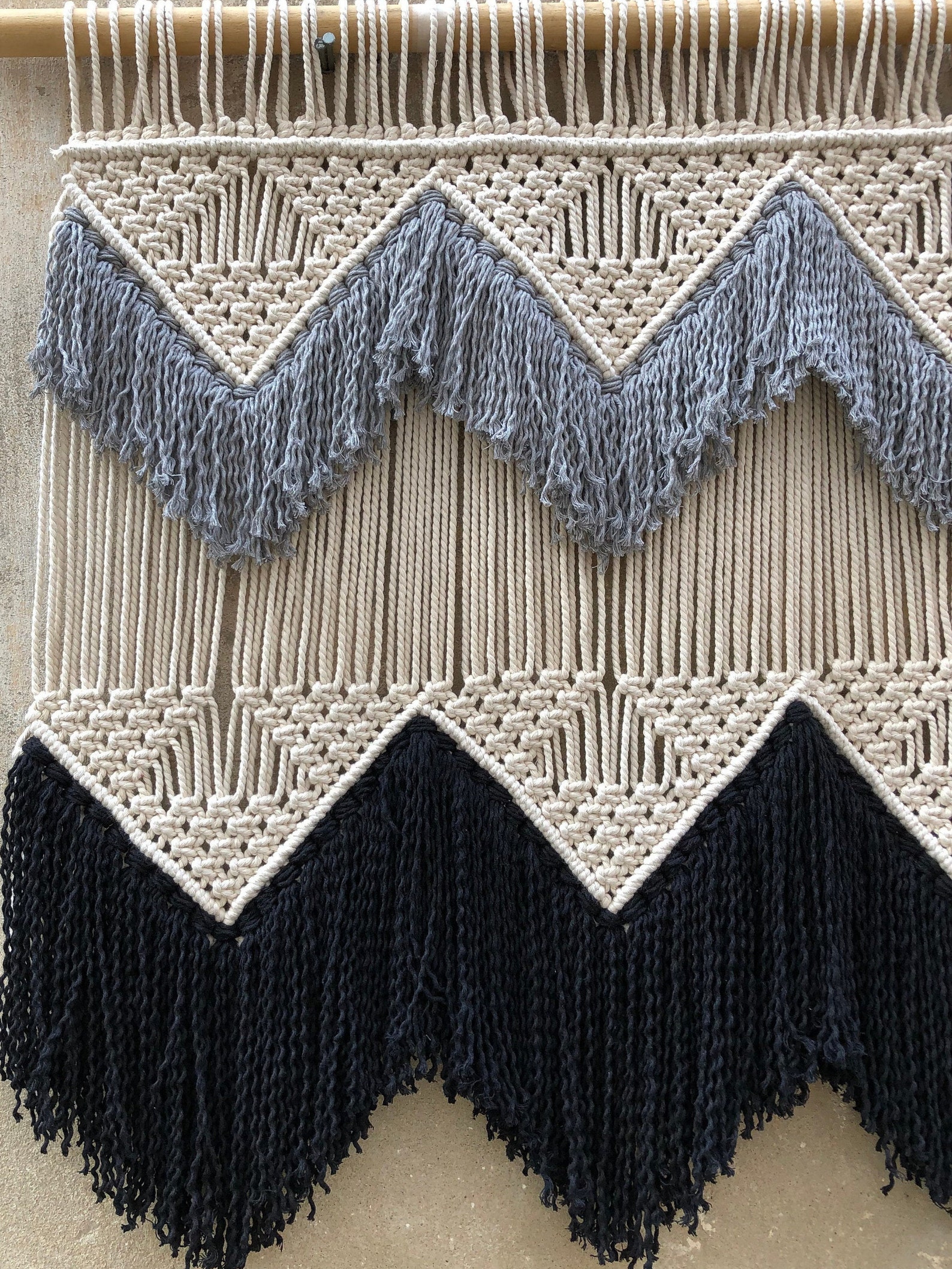 Black Gray Macrame Home Decor Wall Hanging Bohemian Curtain | Etsy