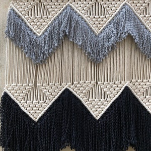 Black Gray Macrame Home Decor, Wall Hanging, Bohemian Curtain, Window ...