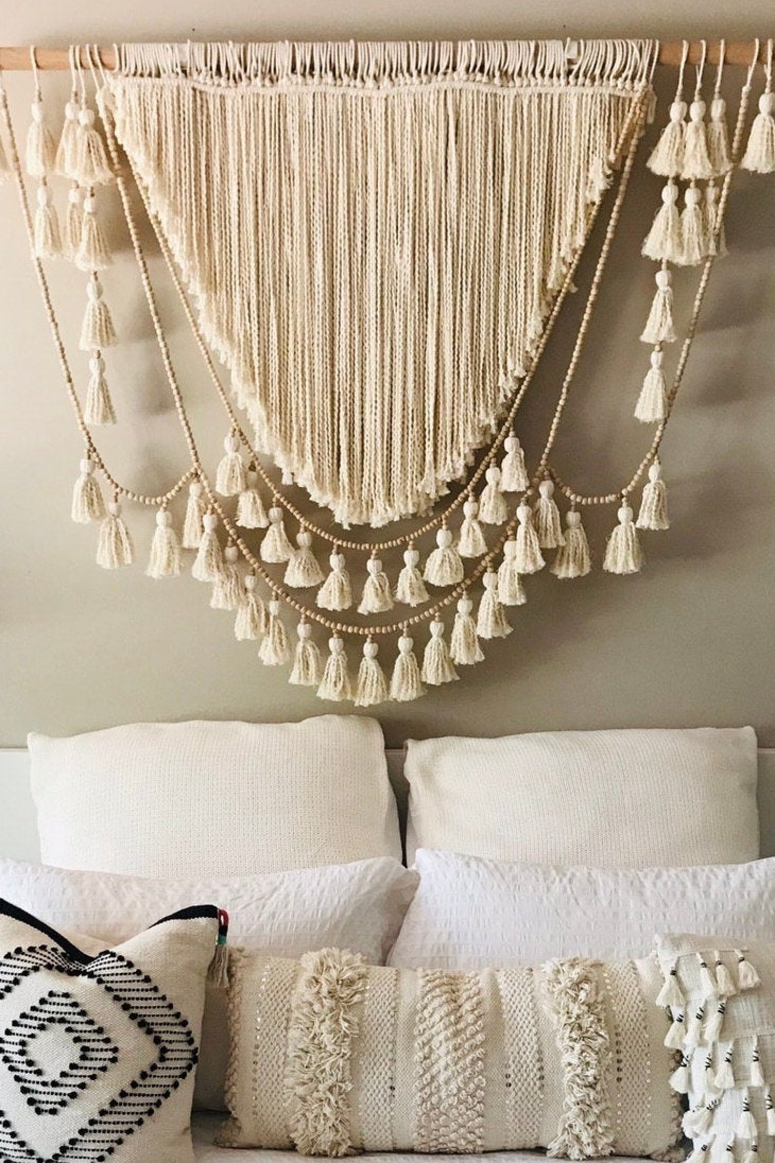 Tassels Wedding Backdrop Large Wall Hanging Natural Beads | Etsy