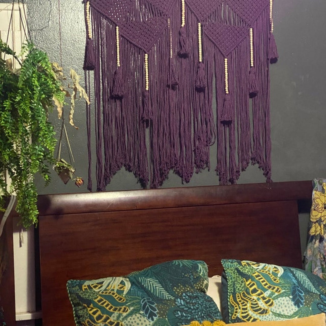 Queen Headboard, Purple Macrame Wall Hanging, Boho Home Decor, Bedroom ...