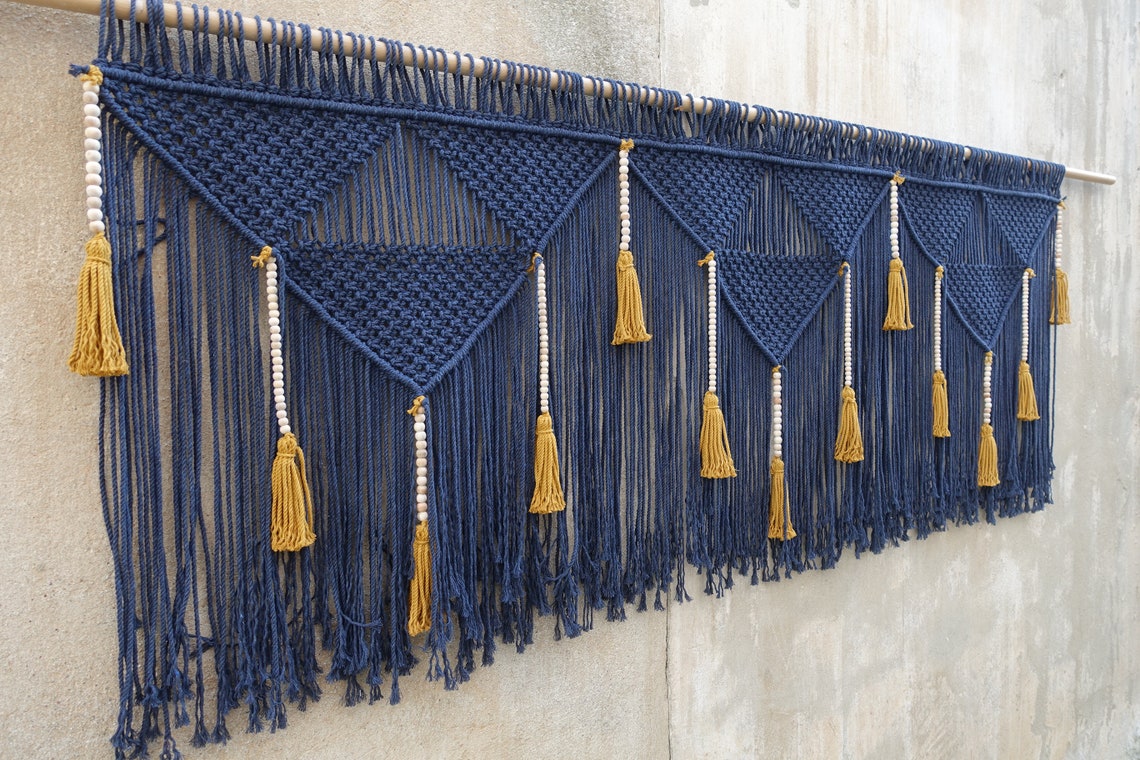 Navy Macrame King Size Home Decor With Mustard Tassels - Etsy