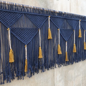 Navy Macrame King Size Home Decor With Mustard Tassels - Etsy