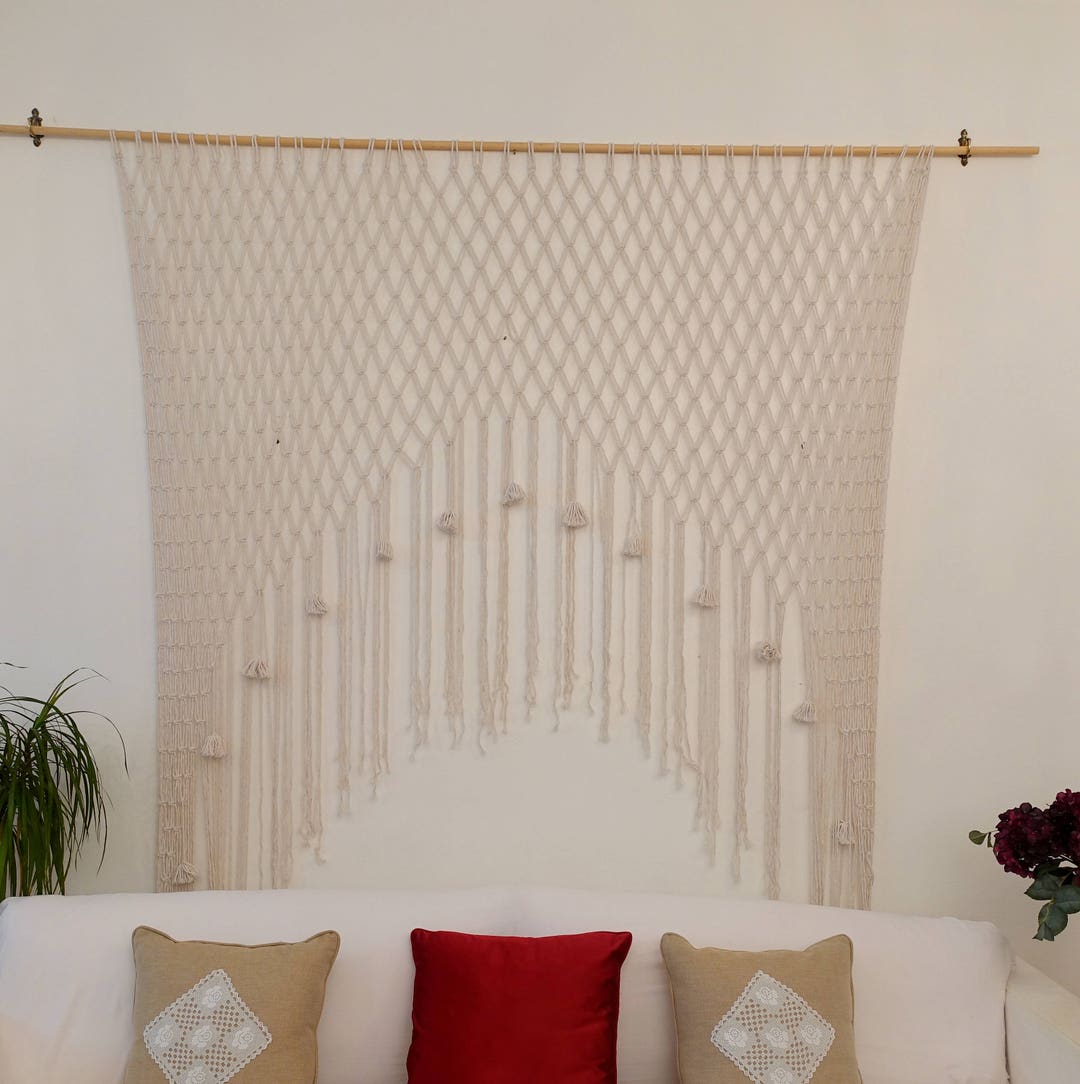 Macrame Wall Hanging, Macrame Window Valance, Boho Curtain, Wallknot ...