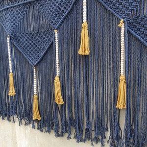 Navy Macrame King Size Home Decor With Mustard Tassels - Etsy
