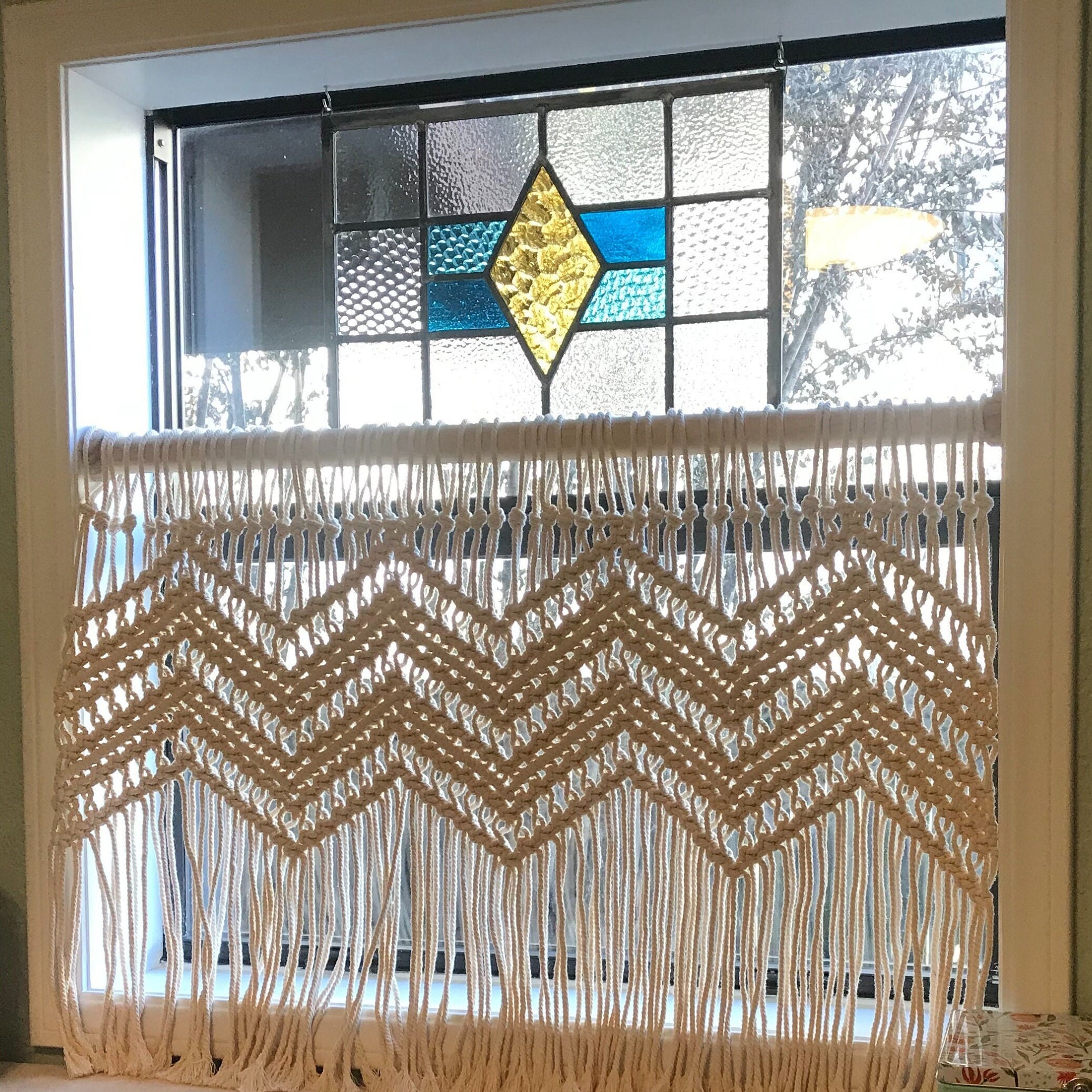 Macrame Zigzag Valance Kitchen Window Curtain Macrame Wall | Etsy