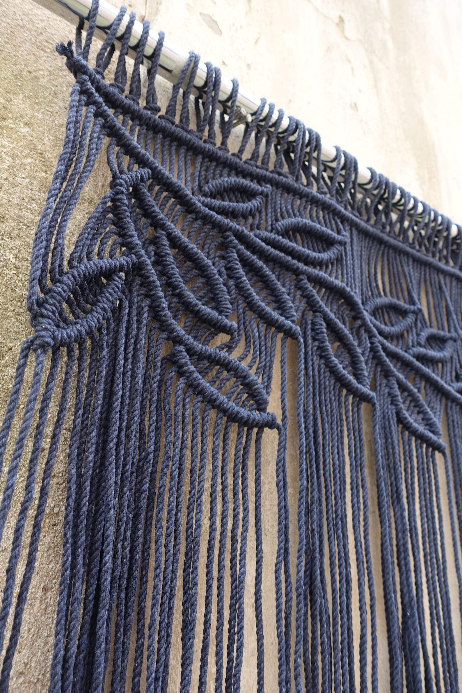 Navy Macrame Leaves Valance, Window Curtain, Kitchen Decoration, King ...