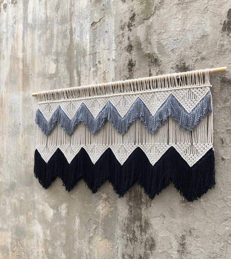 Black Gray macrame home decor wall hanging Bohemian curtain | Etsy