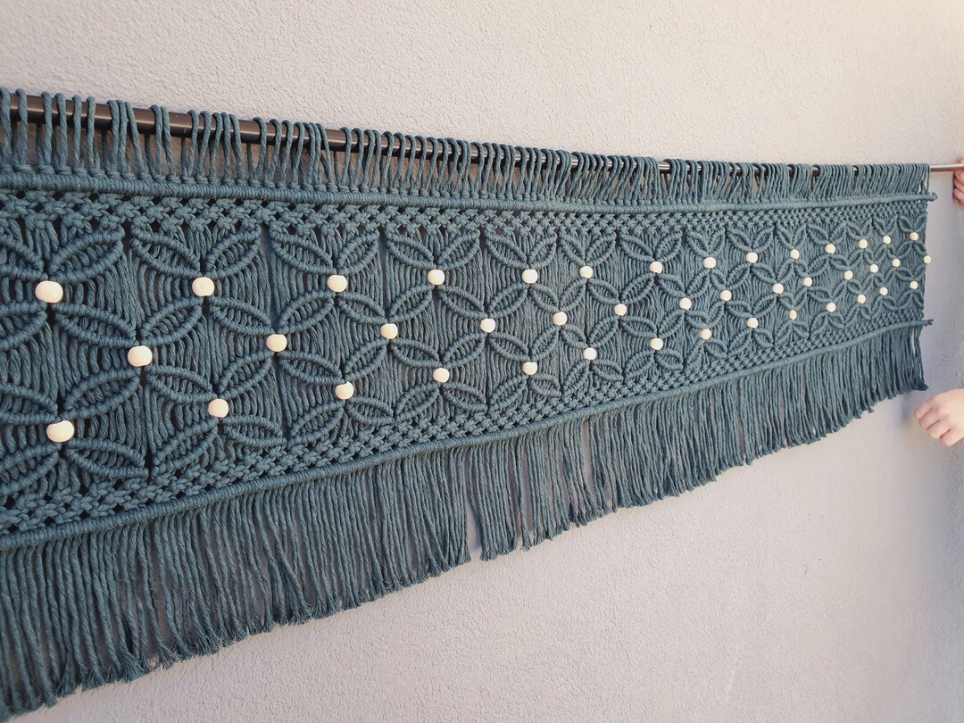 Macrame Valance Beaded, Neutral Macrame Curtain Custom Color and Size ...
