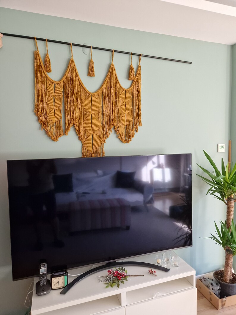Large Mustard Macrame Wall Hanging King Headboard Extra - Etsy