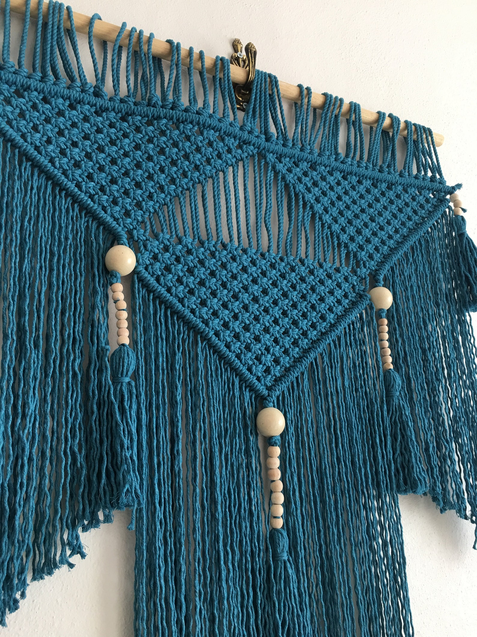 Blue Macrame Wall Hanging With Tassels and Wooden Beads | Etsy