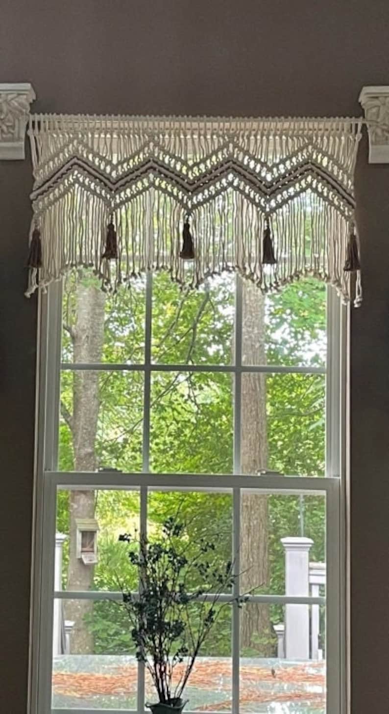Macrame Valances Two Tone Boho Window Curtain - Etsy
