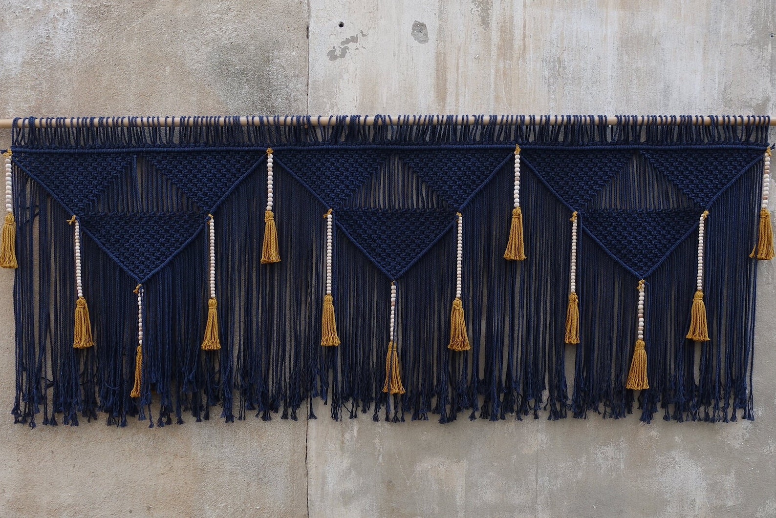 Navy Macrame King Size Home Decor With Mustard Tassels - Etsy UK