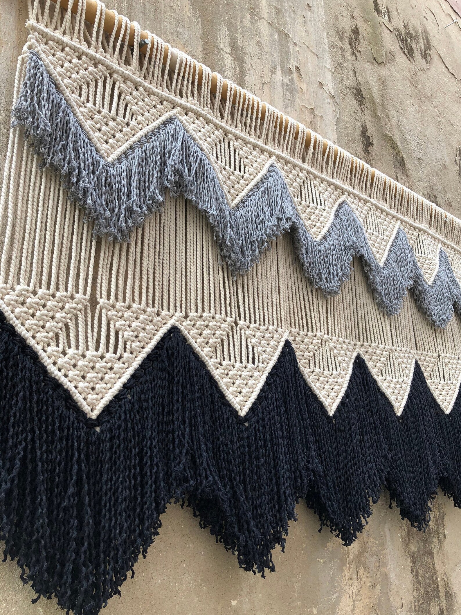 Black Gray Macrame Home Decor Wall Hanging Bohemian Curtain | Etsy