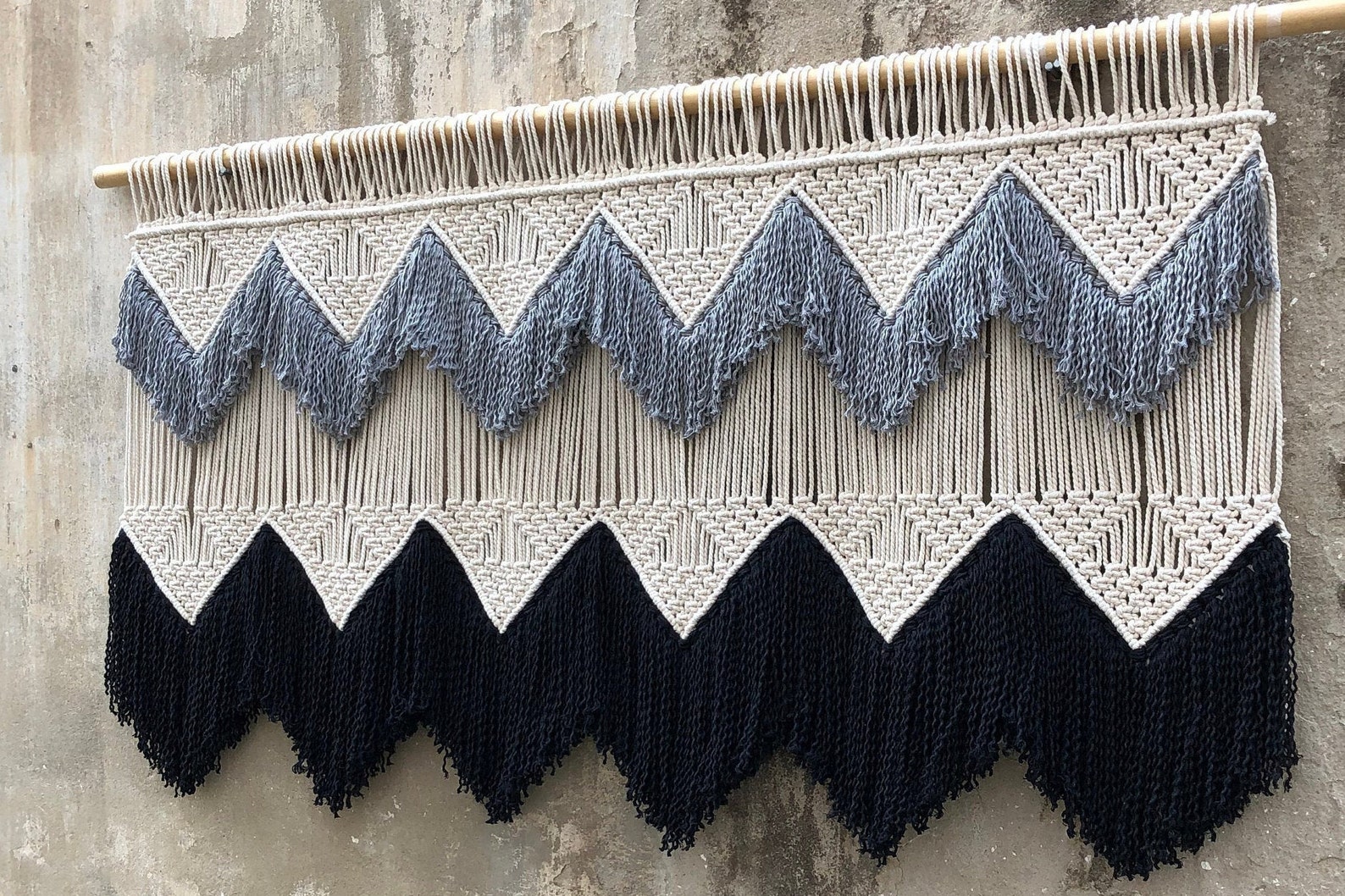 Black Gray Macrame Home Decor, Wall Hanging, Bohemian Curtain, Window ...