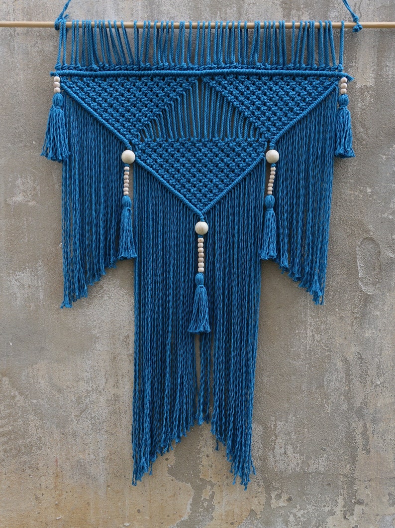 Blue Macrame Wall Hanging With Tassels and Wooden Beads - Etsy