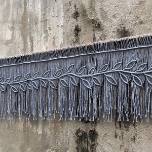 Gray Leaf Macrame Window Valance, Large Wall Hanging - Etsy