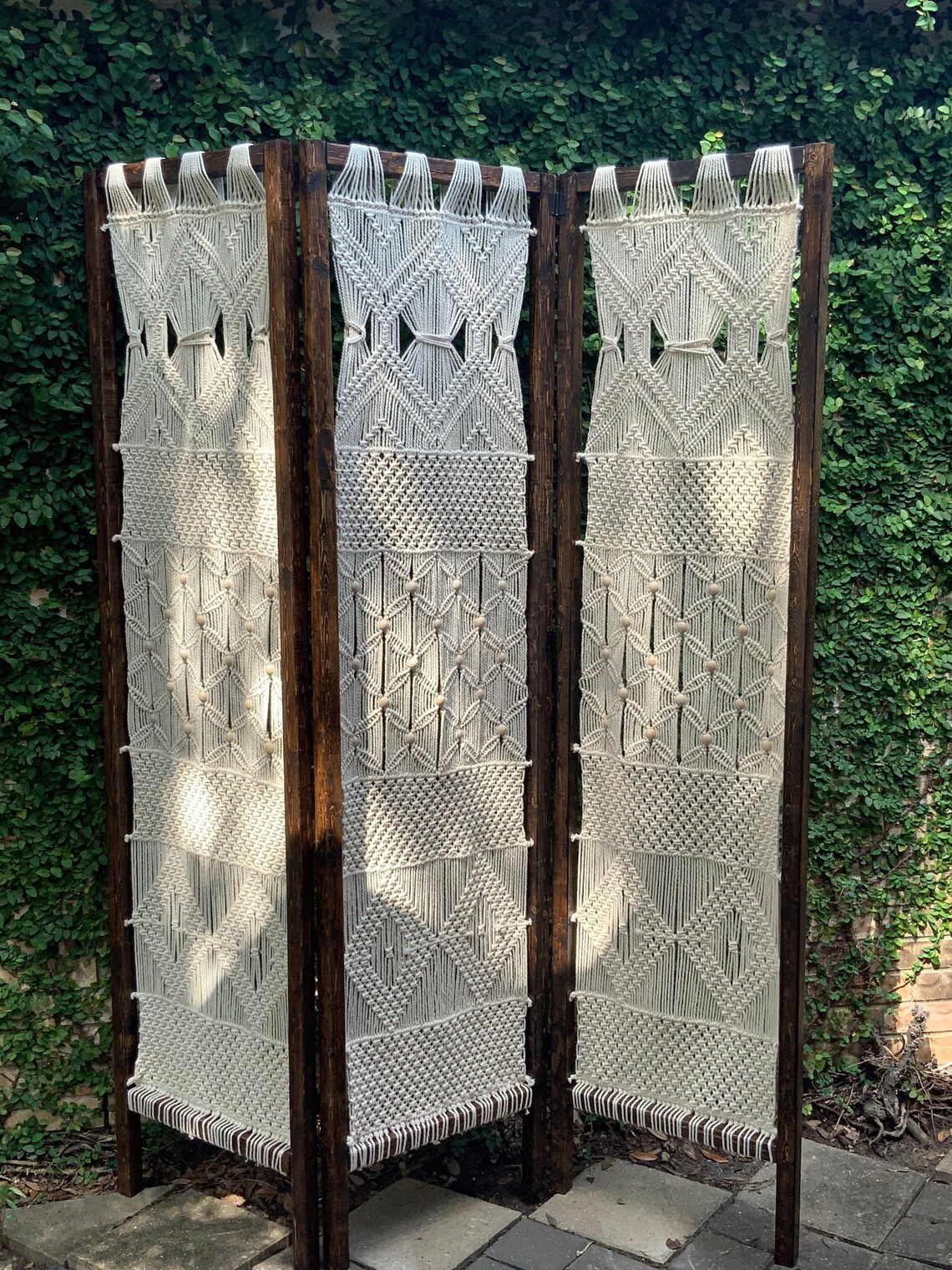 Macrame Folding Screen Curtain Panel: Sidelight Door Custom Sizes and ...