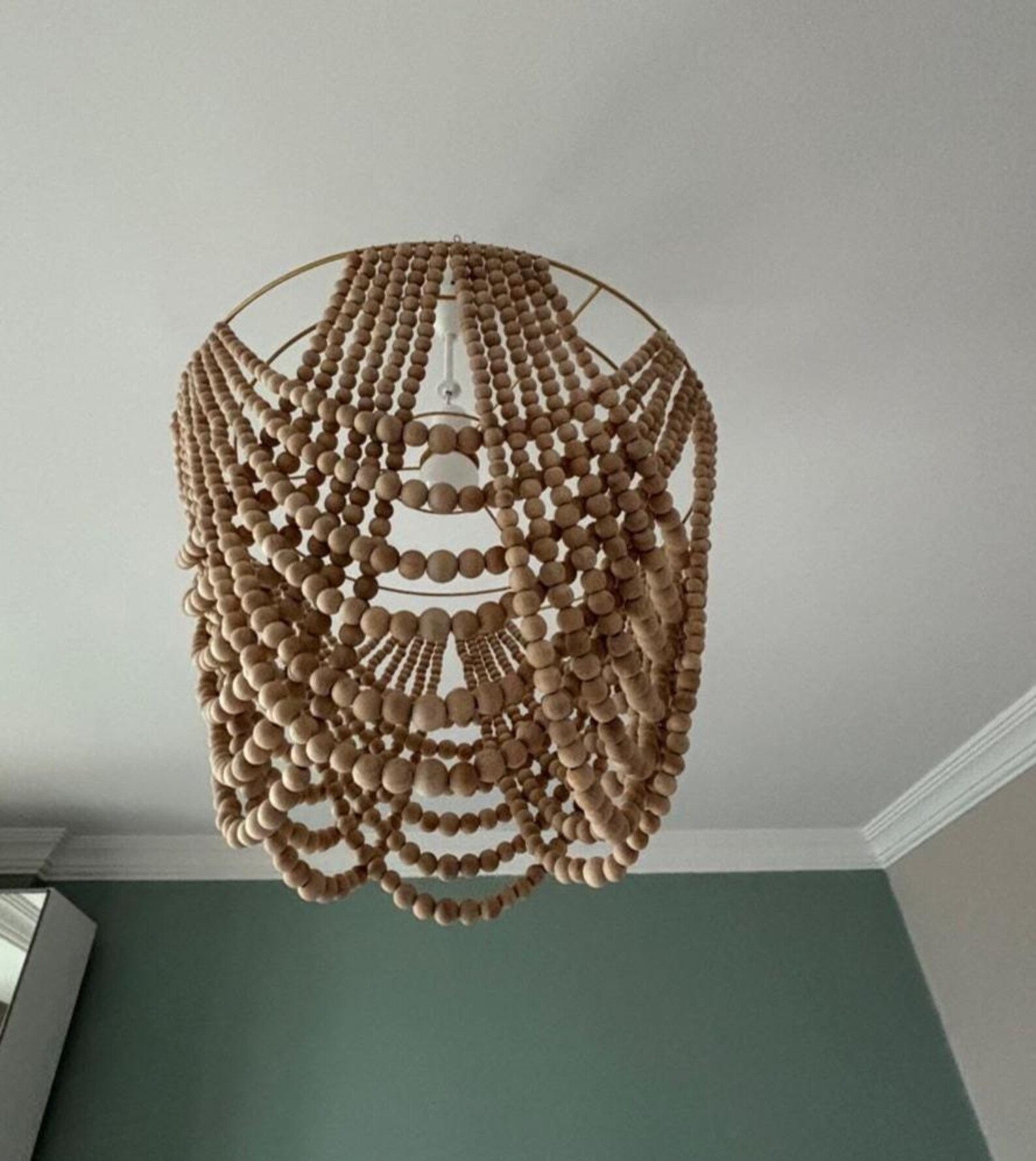 Natural Wooden Bead Chandelier: Boho Ceiling Lamp (19''x12'') - Etsy