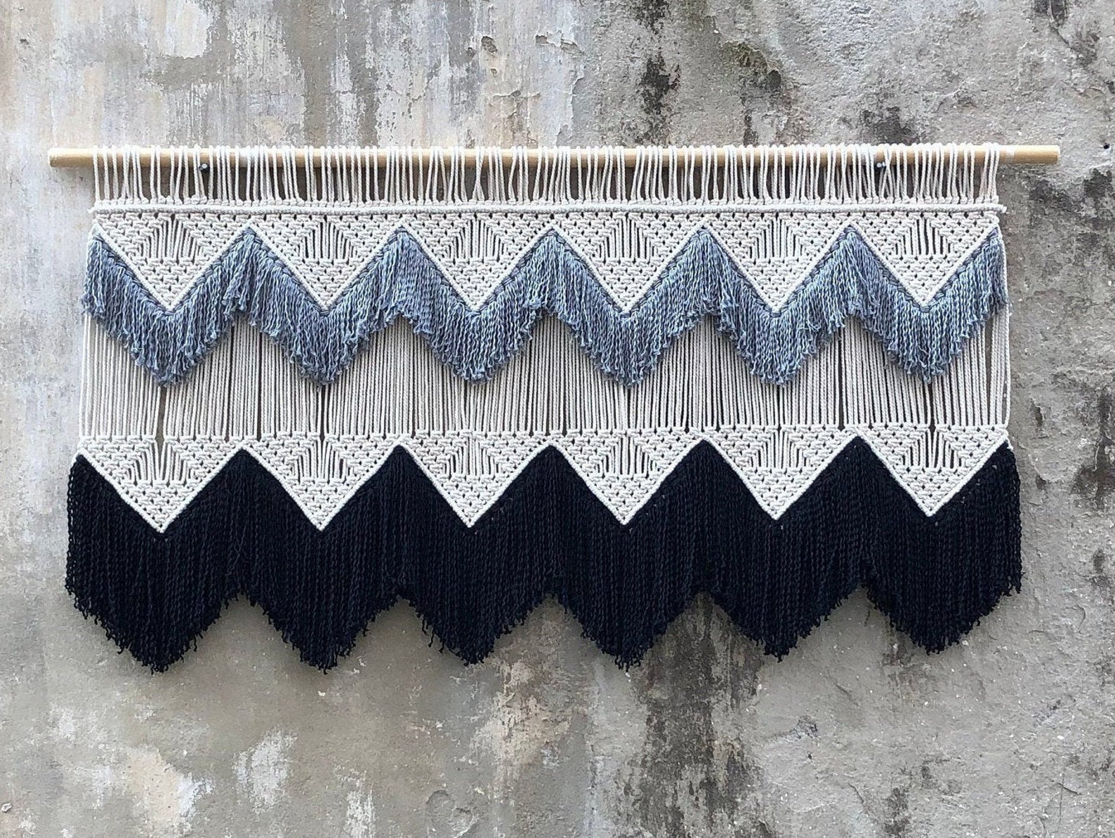 Black Gray Macrame Home Decor Wall Hanging Bohemian Curtain | Etsy