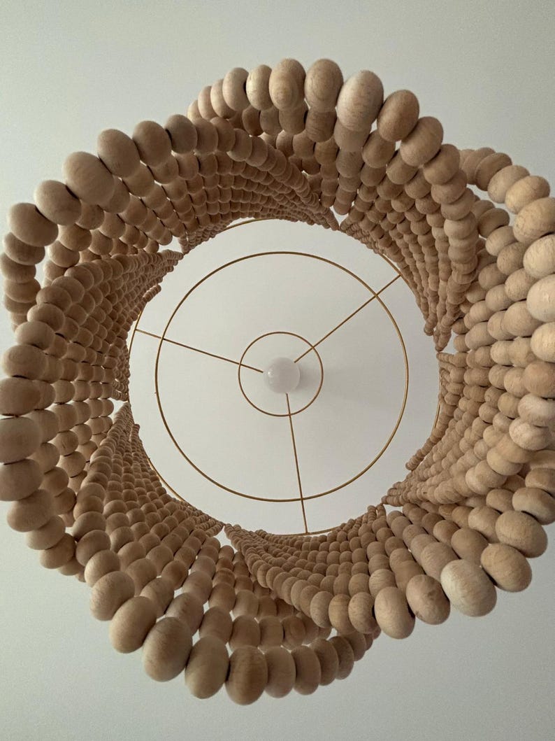 Natural Wooden Bead Chandelier: Boho Ceiling Lamp (19''x12'') - Etsy