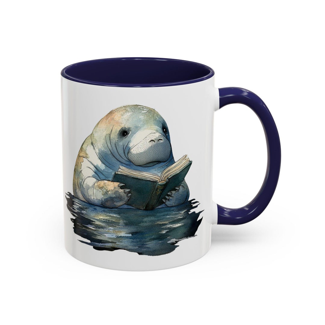 Adorable Manatee Reading Coffee Mug, Cute Gift for Book Lovers, Eco ...