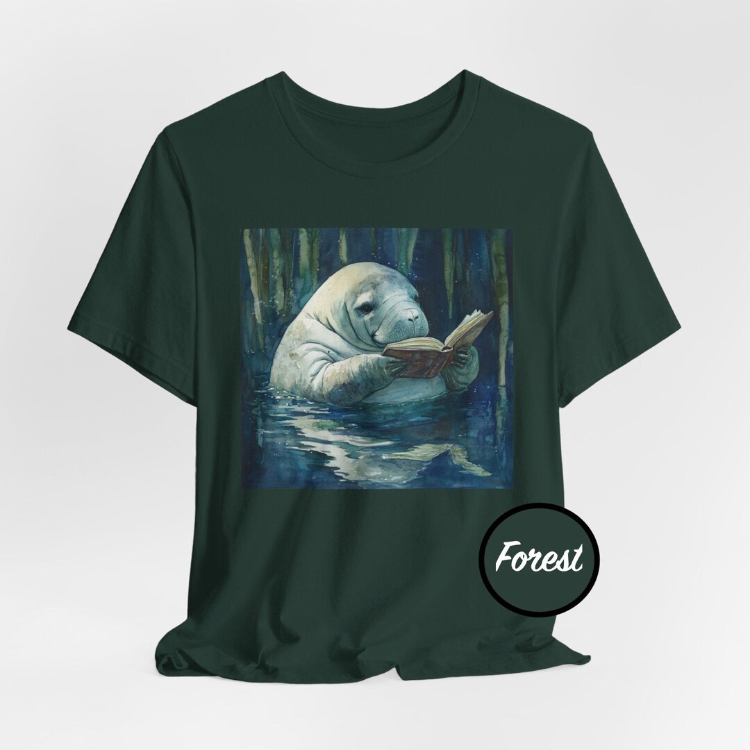 Manatee Reading Book Unisex Tee Shirt, Animal Lover Gift, Cute Bookworm ...
