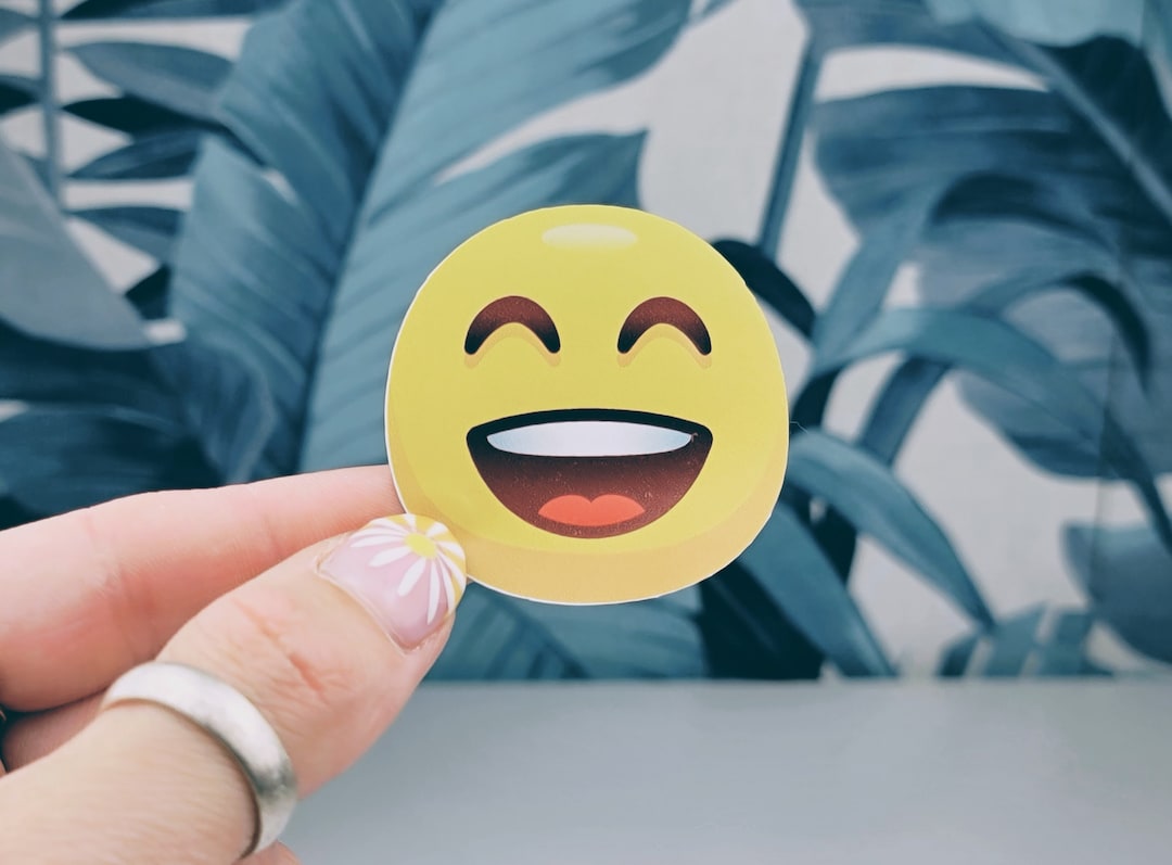 Happy Emoji Sticker, Vinyl, Laptop Sticker, Funny Sticker, Tumbler ...