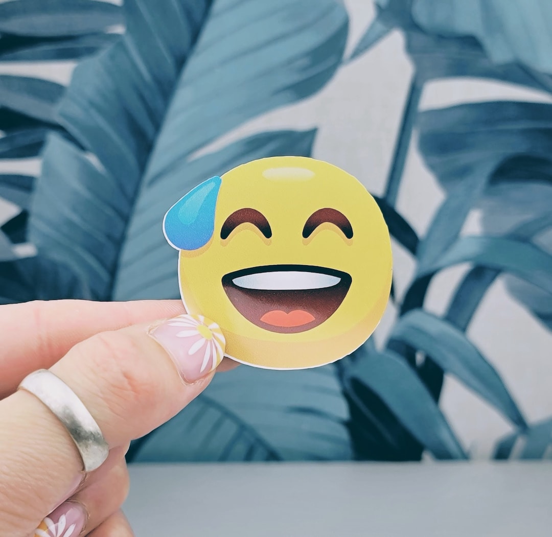 Nervous/sweating Emoji Sticker, Vinyl, Laptop Sticker, Funny Sticker ...