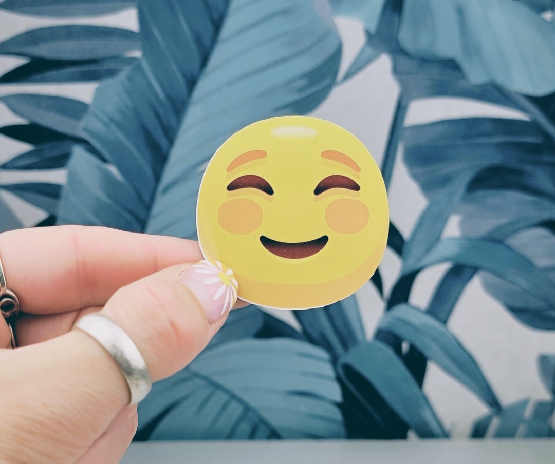 Blushing Shy Emoji Sticker, Vinyl, Laptop Sticker, Funny Sticker ...