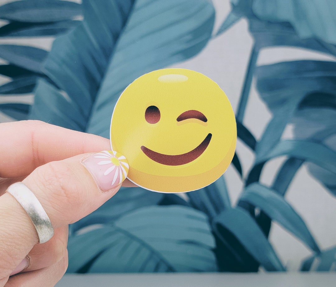 Winking Smiley Face Emoji, Vinyl, Laptop Sticker, Funny Sticker ...