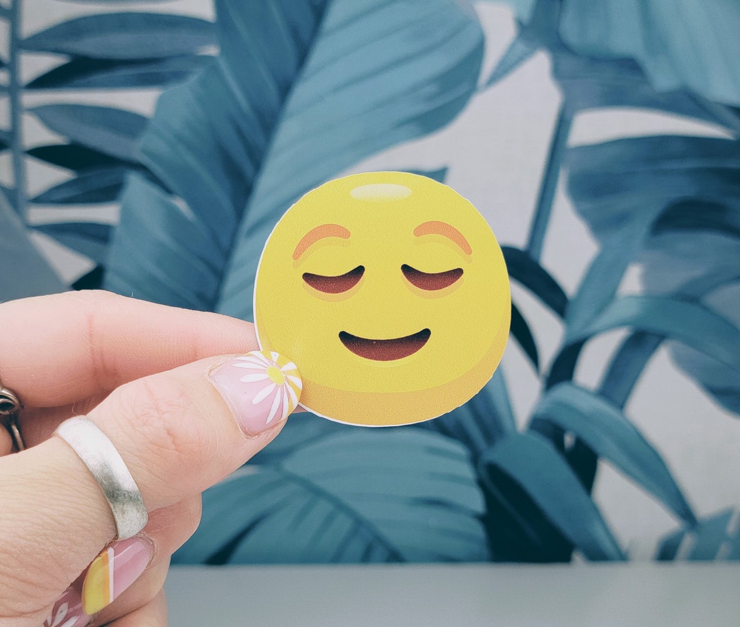 Relaxed Smiley Face Emoji Sticker, Vinyl, Laptop Sticker, Funny Sticker ...